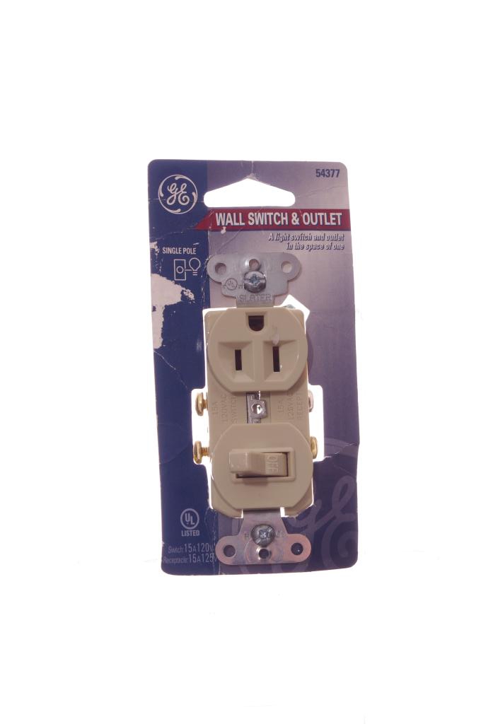 GE Wall Light Switch & Outlet Single Pole Almond Off White 15A 120V AC ...